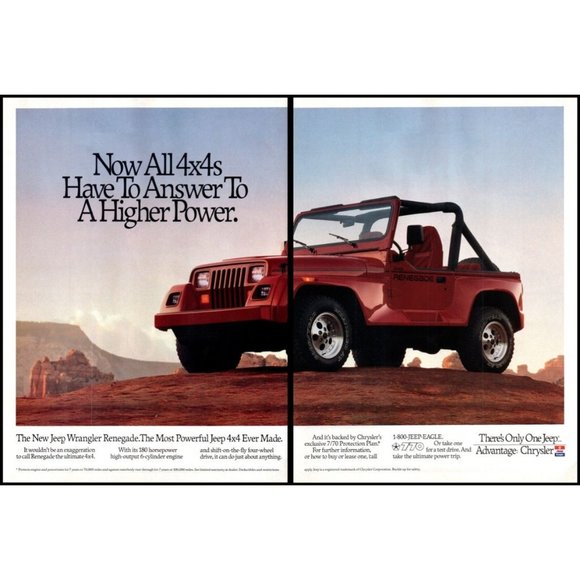 Jeep | Art | 991 Jeep Wrangler Renegade Yj 2 Page Vintage Print Ad ...